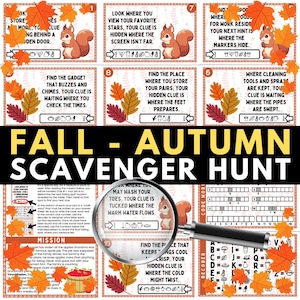 Fall Scavenger Hunt for Kids, Indoor Printable Game, Riddles, Puzzles ...