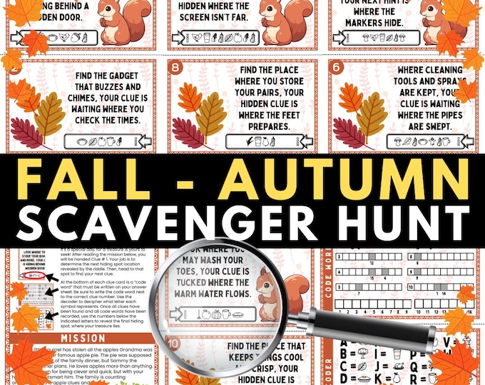 Fall Scavenger Hunt for Kids, Indoor Printable Game, Riddles, Puzzles ...