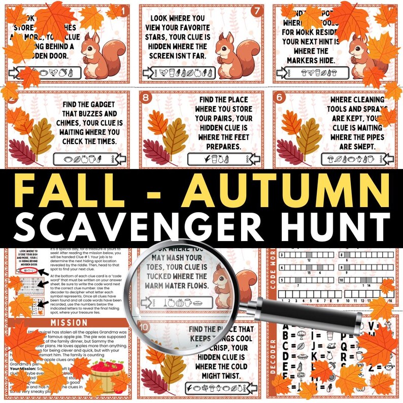Fall Scavenger Hunt for Kids, Indoor Printable Game, Riddles, Puzzles ...