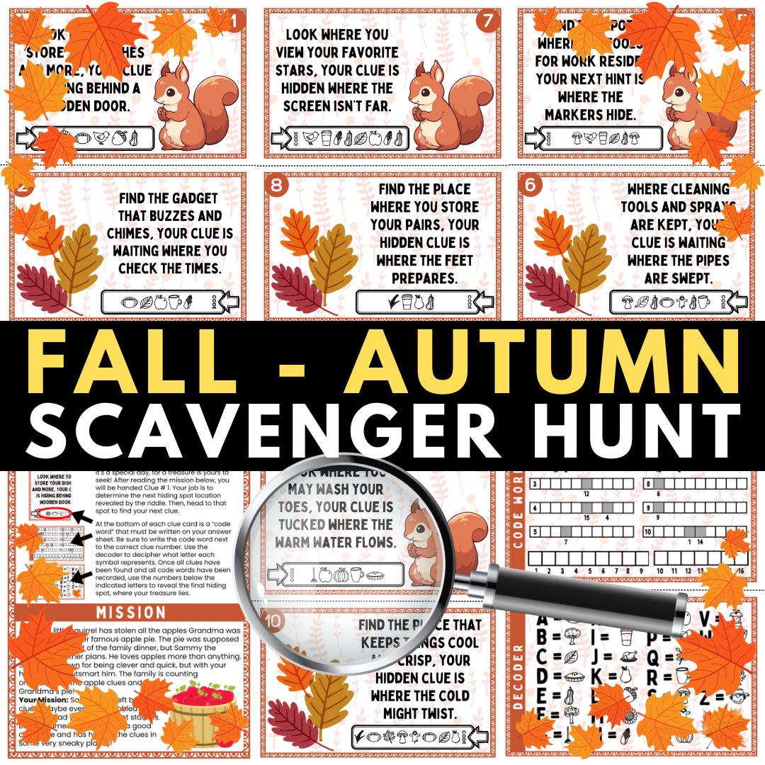 Fall Scavenger Hunt for Kids, Indoor Printable Game, Riddles, Puzzles ...