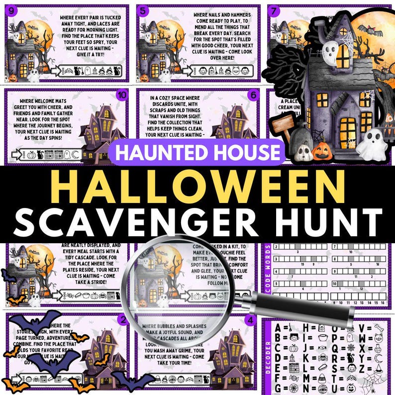 Halloween Haunted House Scavenger Hunt for Kids, Indoor Printable Game ...