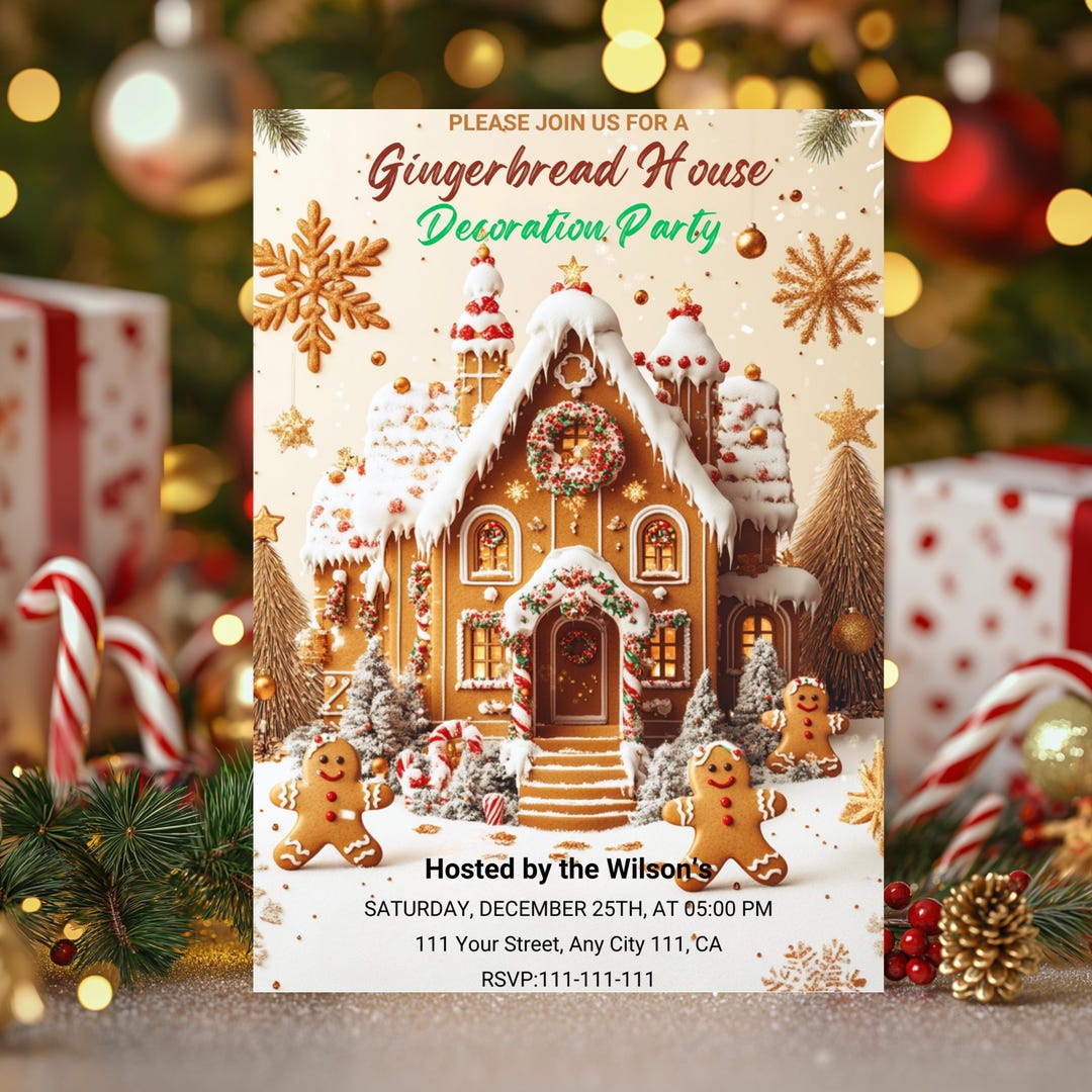 Editable Gingerbread House Decorating Party Invitation Template ...