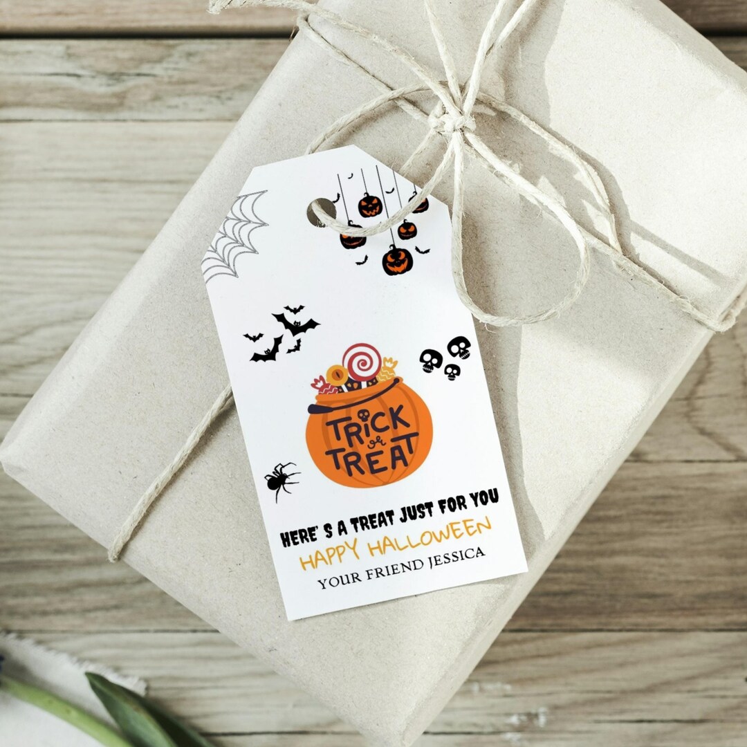 EDITABLE Halloween Gift Tag, Halloween Favor Tag, Trick or Treat Favor ...