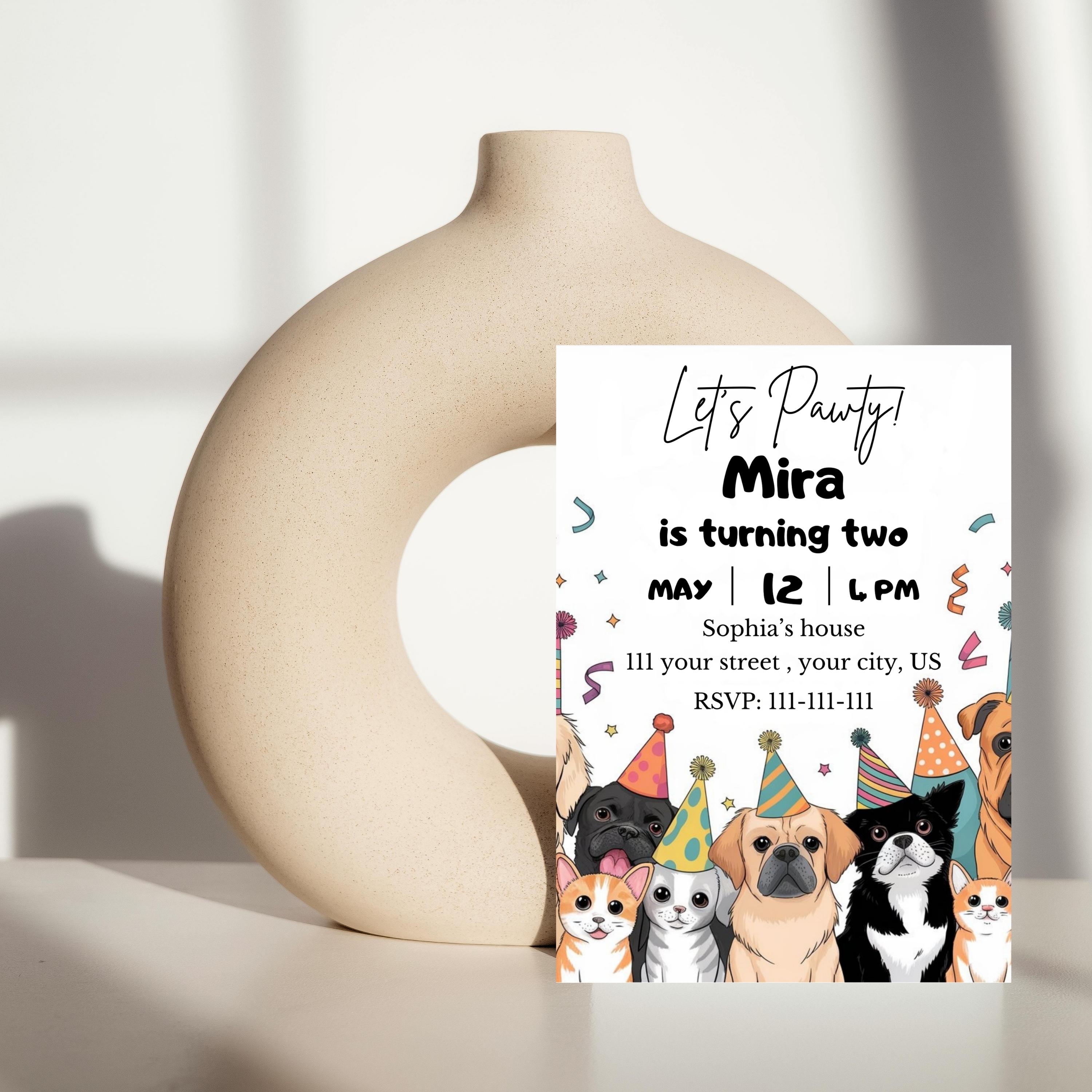 Editable Dog and Cat Birthday Party Invitation, Puppy Birthday ...