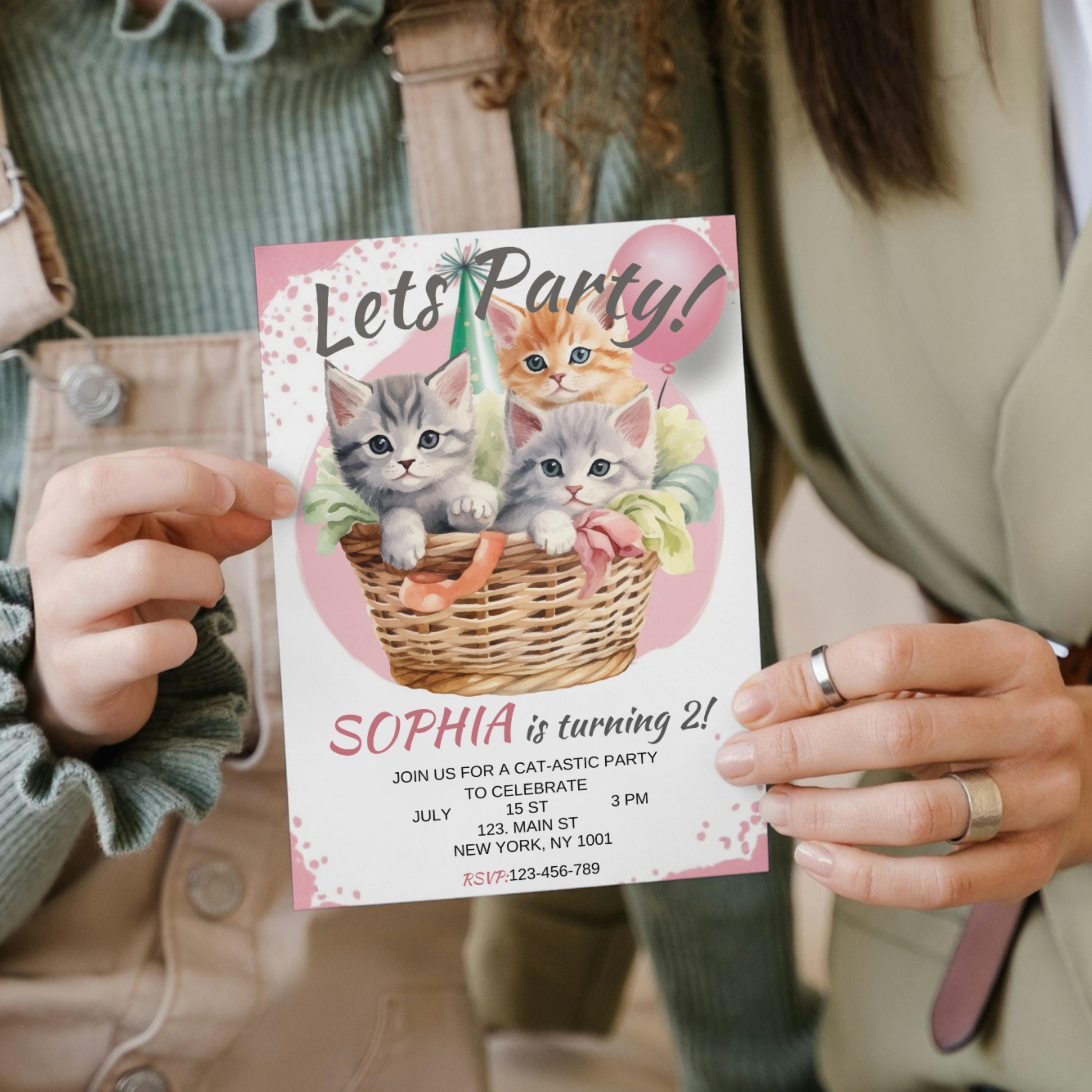 Editable Cat Birthday Party Invitation Cat Birthday Invite Cat ...