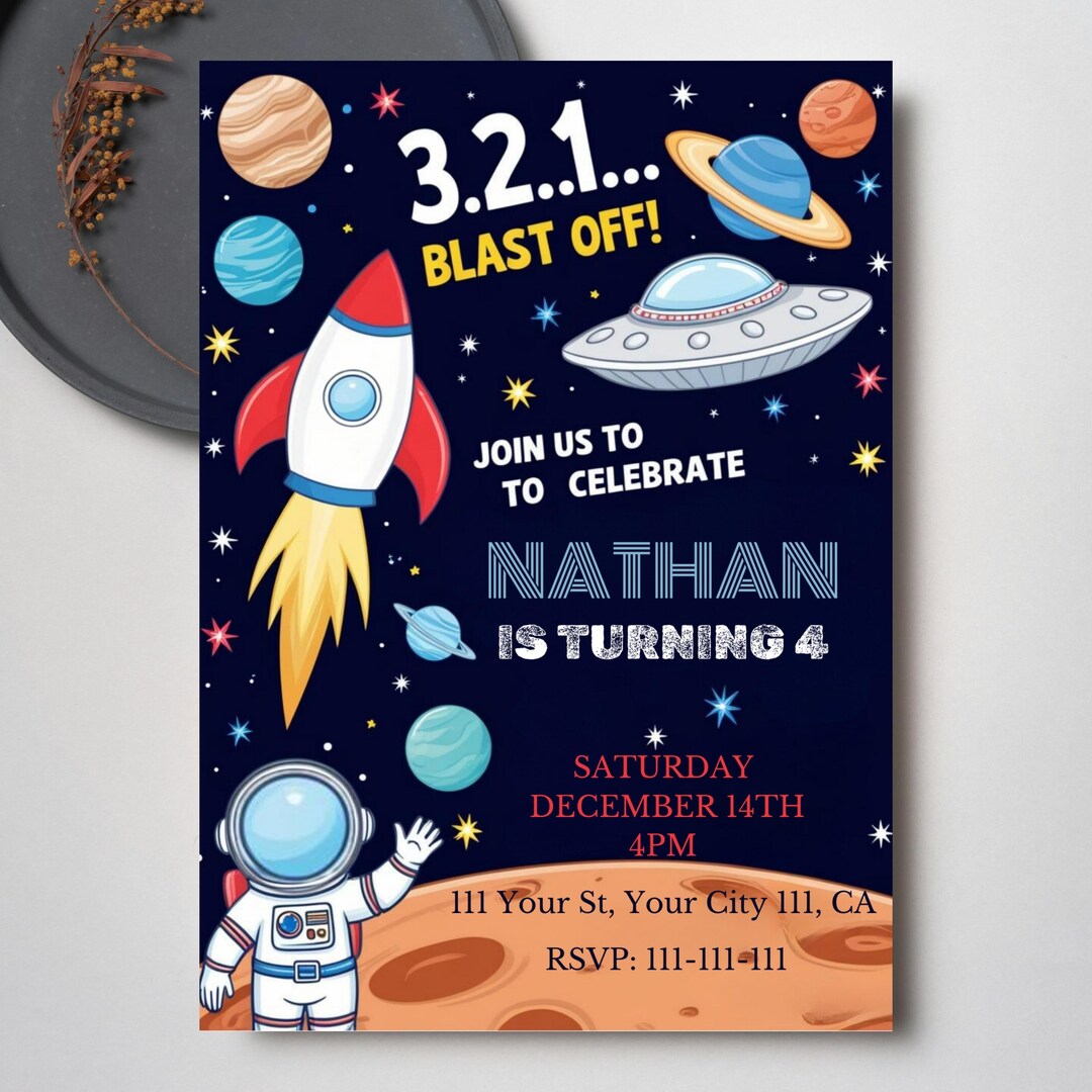 Editable Outer Space Birthday Invitation, Galaxy Birthday Invitation ...