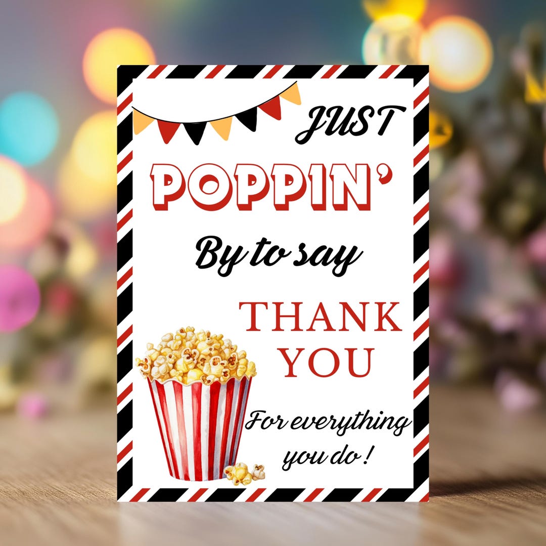 Editable Popcorn Thank You Card, Teacher Appreciation Card, Popcorn ...