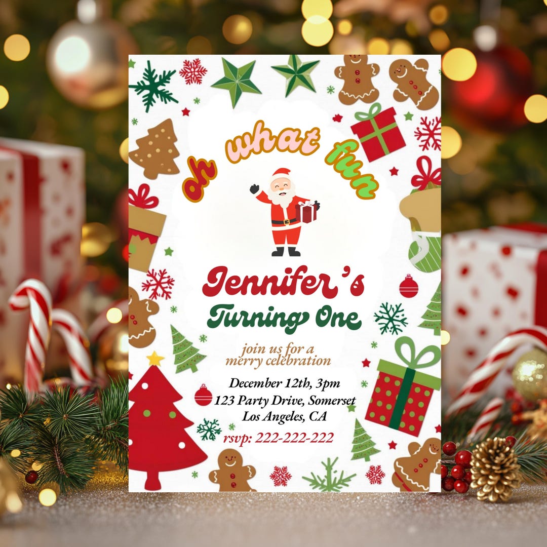 Editable Christmas Birthday Invitation Oh What Fun Christmas Birthday ...