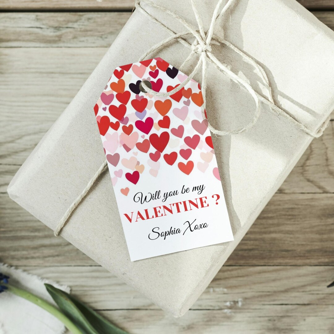 Editable Happy Valentine's Day Gift Tag, Pink Red Hearts Tag, Will You ...