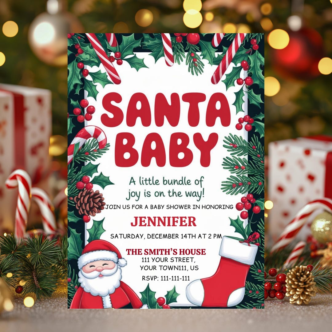 Editable Santa Baby Shower Invitation, Santa Baby Clothes Invite ...