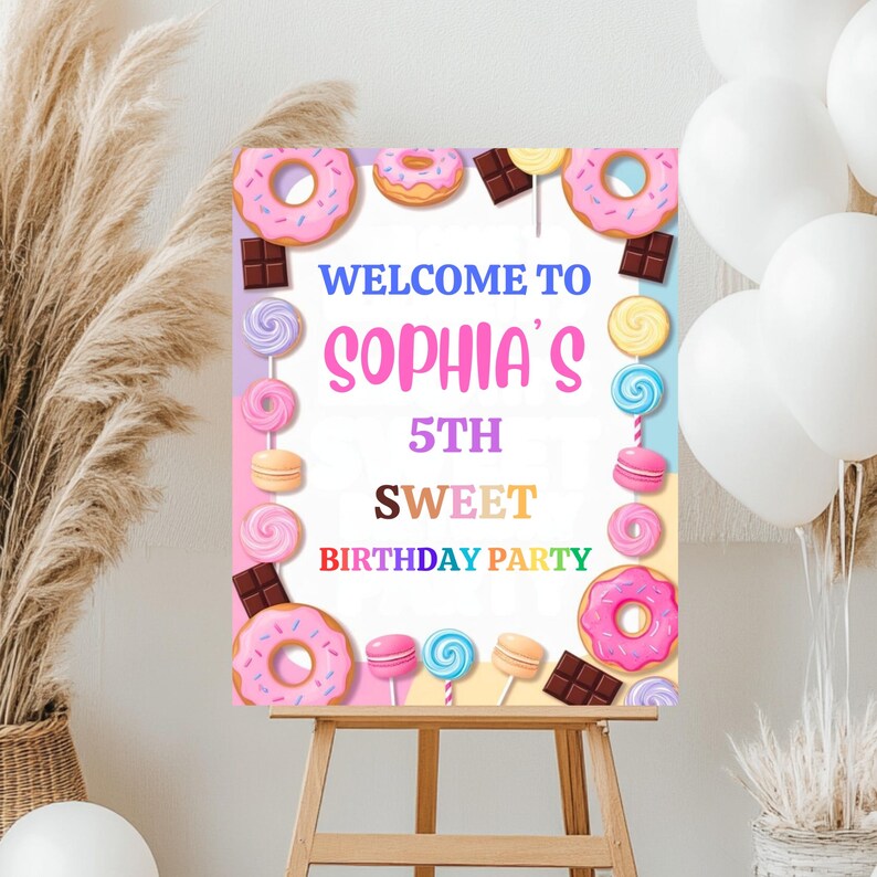 Editable Sweets Candy Welcome Sign Template, Sweets Birthday Custom ...