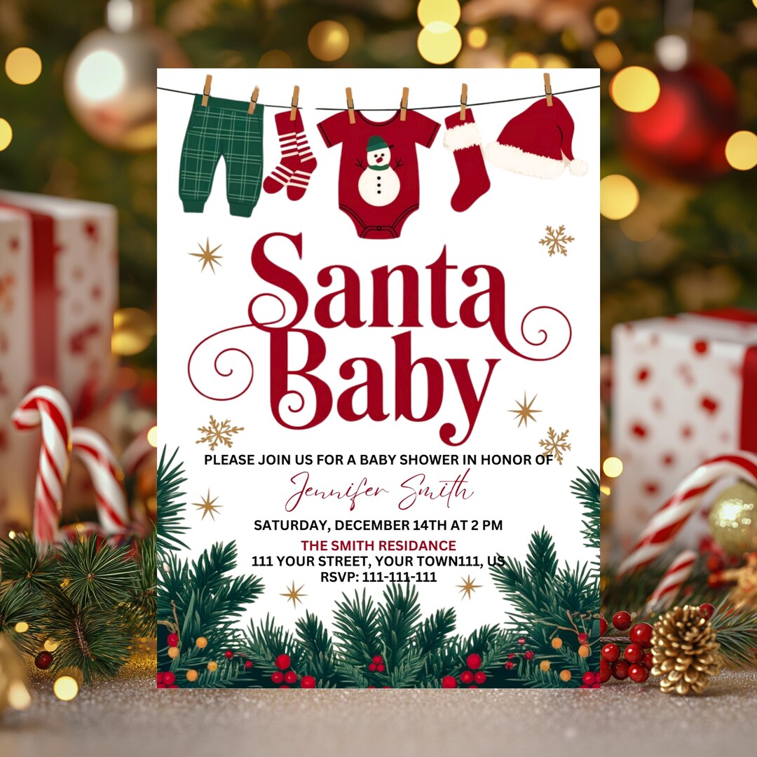 Editable Santa Baby Shower Invitation, Santa Baby Clothes Invite ...