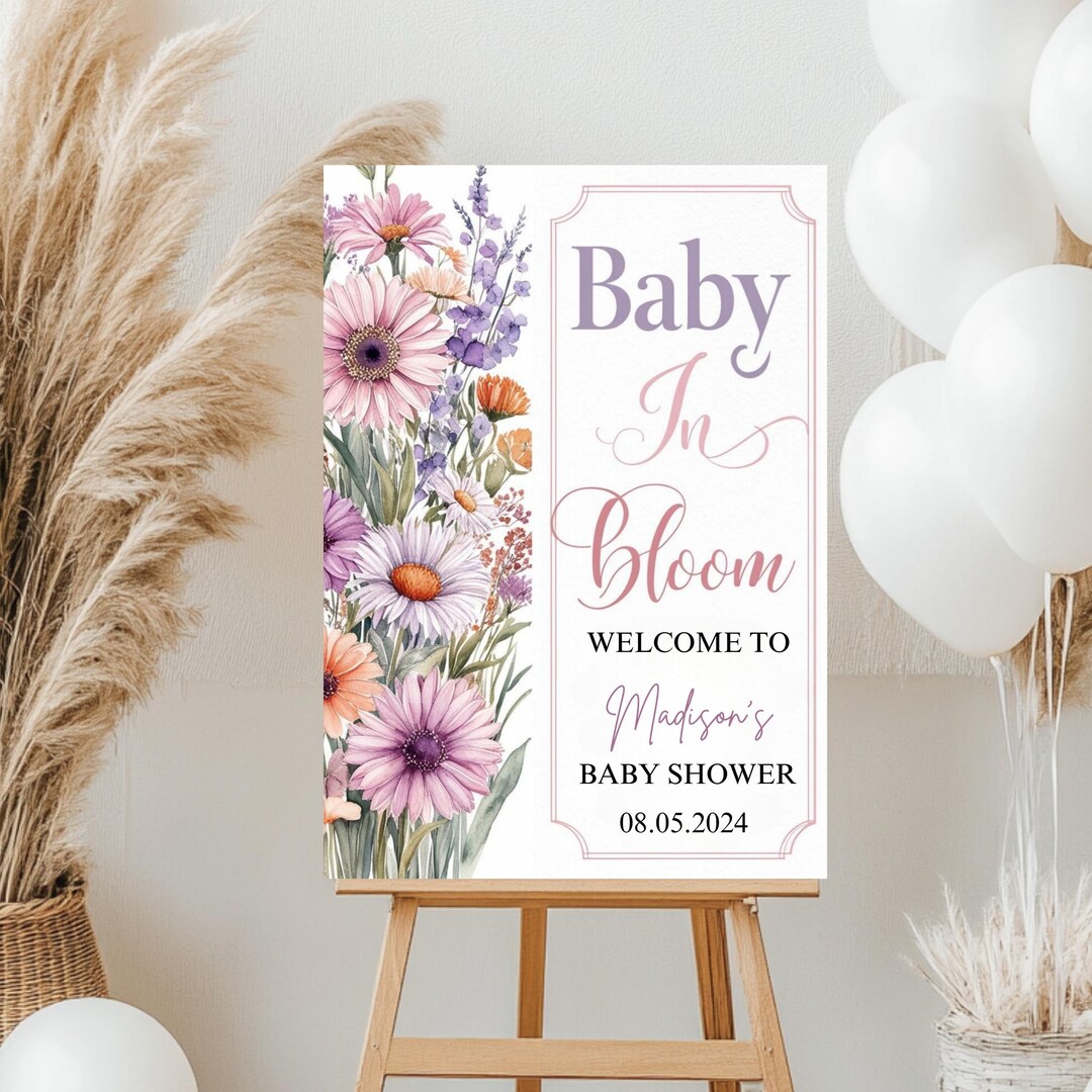 Editable Baby in Bloom Baby Shower Welcome Sign, Baby Shower Party Sign ...