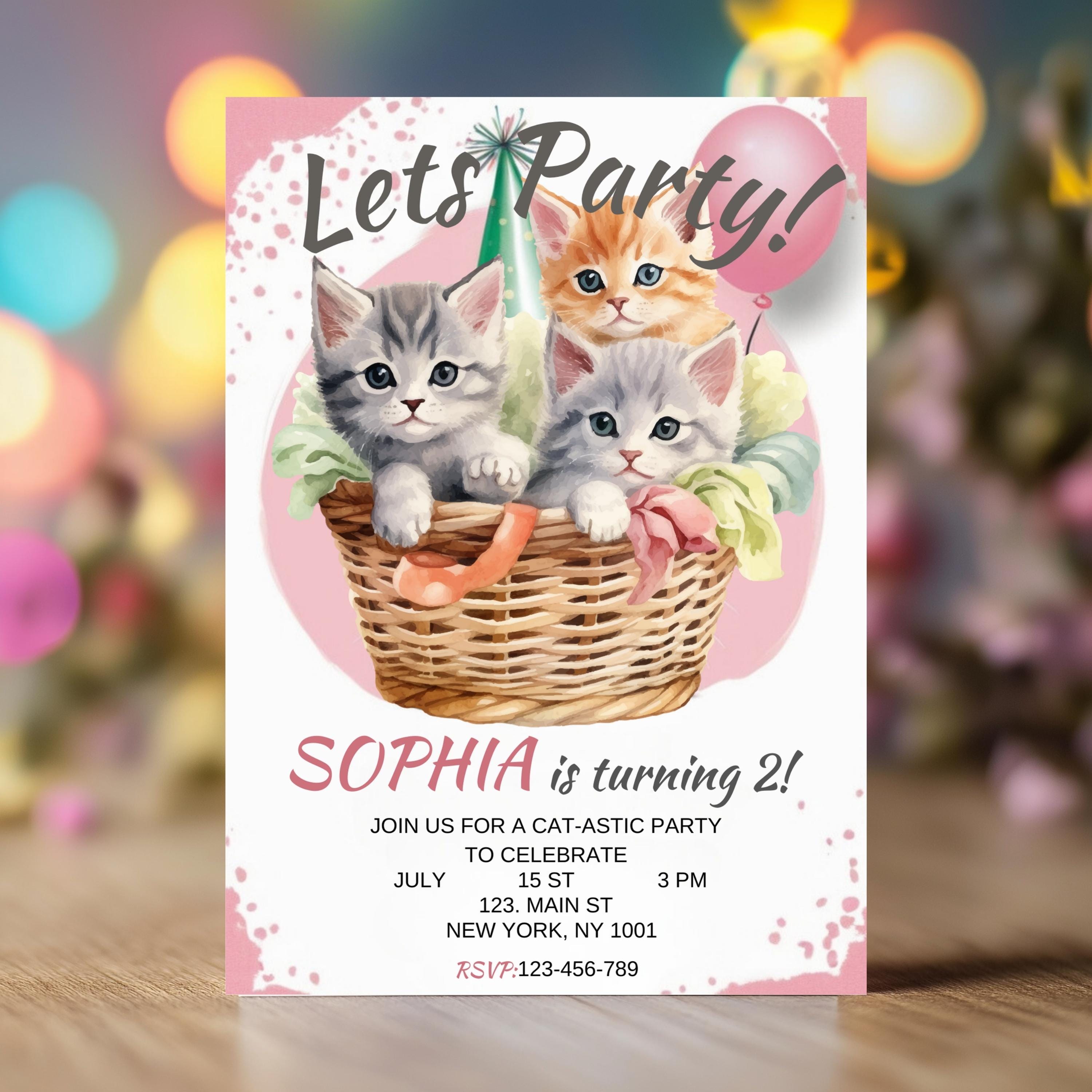 Editable Cat Birthday Party Invitation Cat Birthday Invite Cat ...