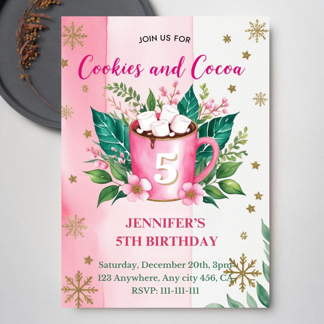 Editable Cookies and Cocoa Birthday Invitation Cookies and Cocoa ...