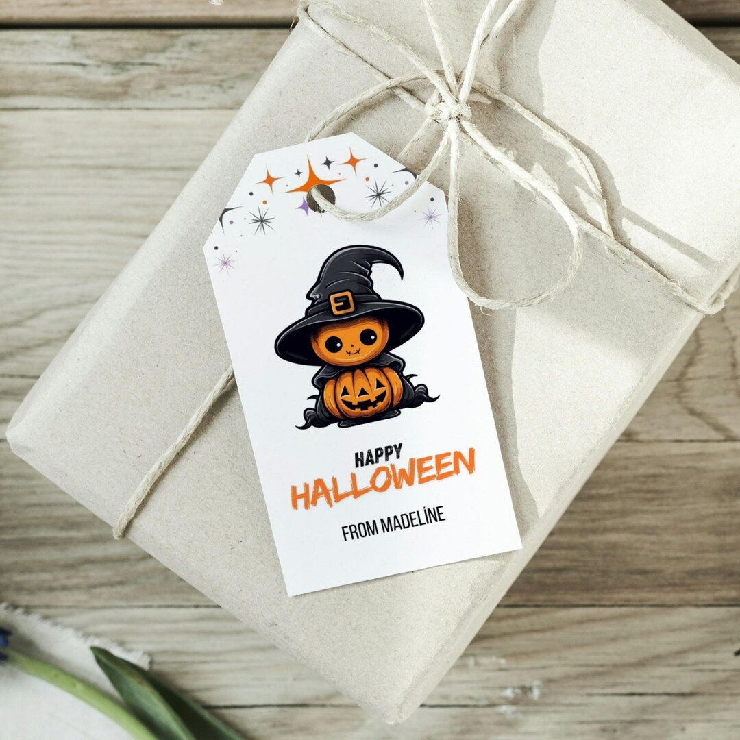 EDITABLE Halloween Gift Tag, Halloween Favor Tag, Trick or Treat Favor ...