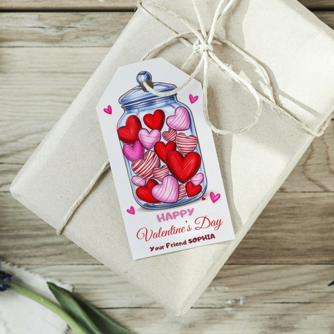 Editable Valentine's Day Gift Tag, Jar of Hearts Valentine's Gift Tag ...