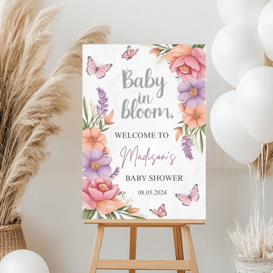 Editable Baby in Bloom Baby Shower Welcome Sign, Baby Shower Party Sign ...