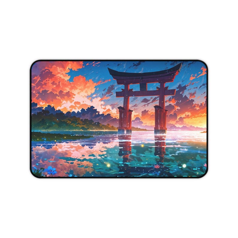Torii Gate Anime Scenery Desk Mat | Japanese Shrine Sunset Mousepad ...
