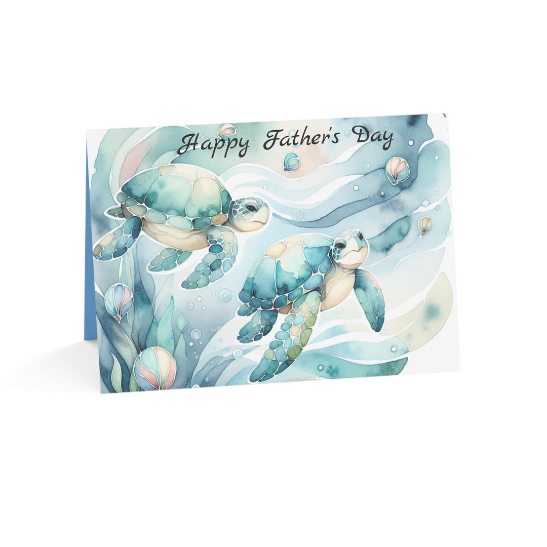 Sea Turtles Happy Father's Day Card Watercolor, Gift for Dad, Ocean ...