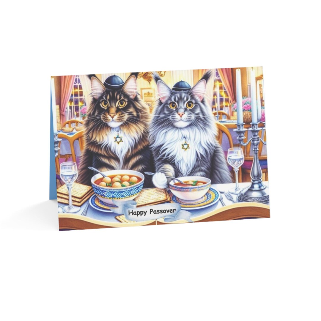 Passover Greeting Card, Two Cats Watercolor Card, Whimsical Holiday ...