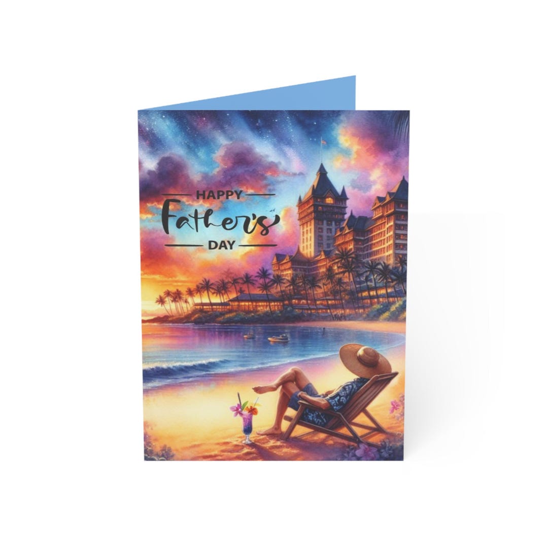 Dad Lounging on A Tropical Beach, Father's Day Card, Watercolor ...