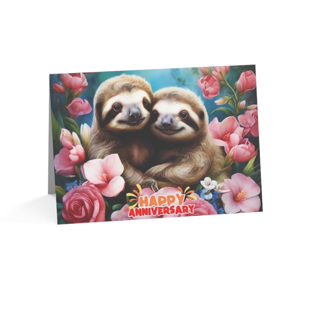 Watercolor Sloth Anniversary Card: Floral Love Card - Etsy