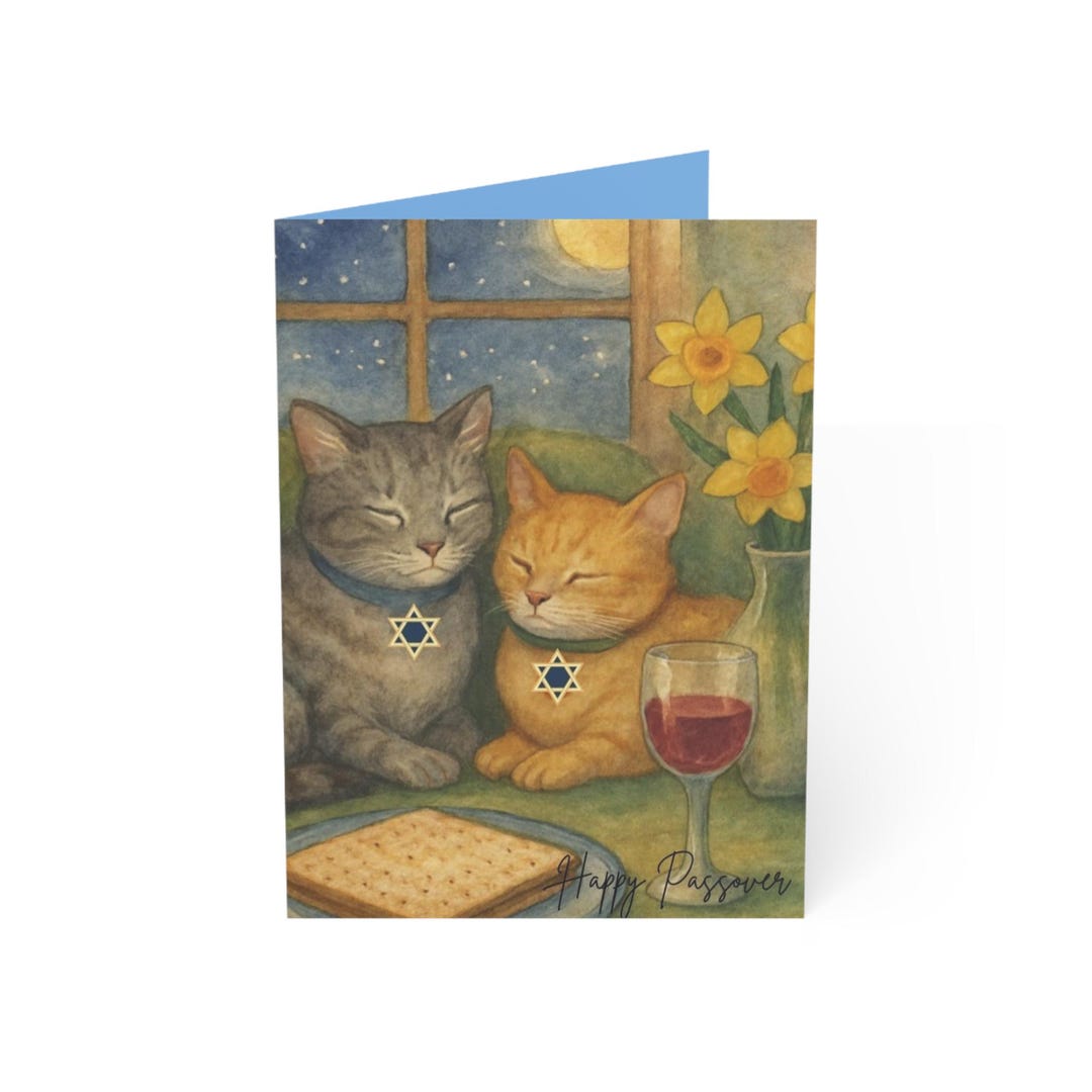 Passover Cats Greeting Card: Jewish Watercolor Art, Star of David - Etsy