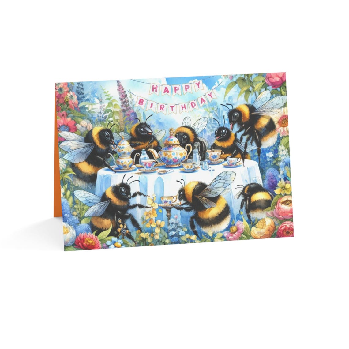 Watercolor Bumble Bee Tea Party Happy Birthday Whimsical, Card Cute ...