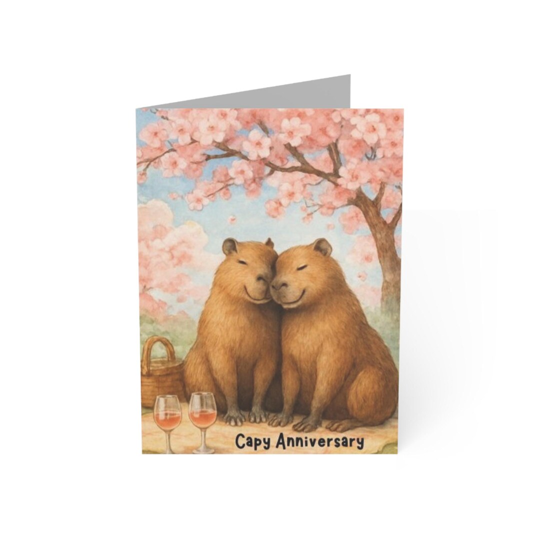 Capybara Anniversary Card, Watercolor Animal Lover Stationery, Love ...
