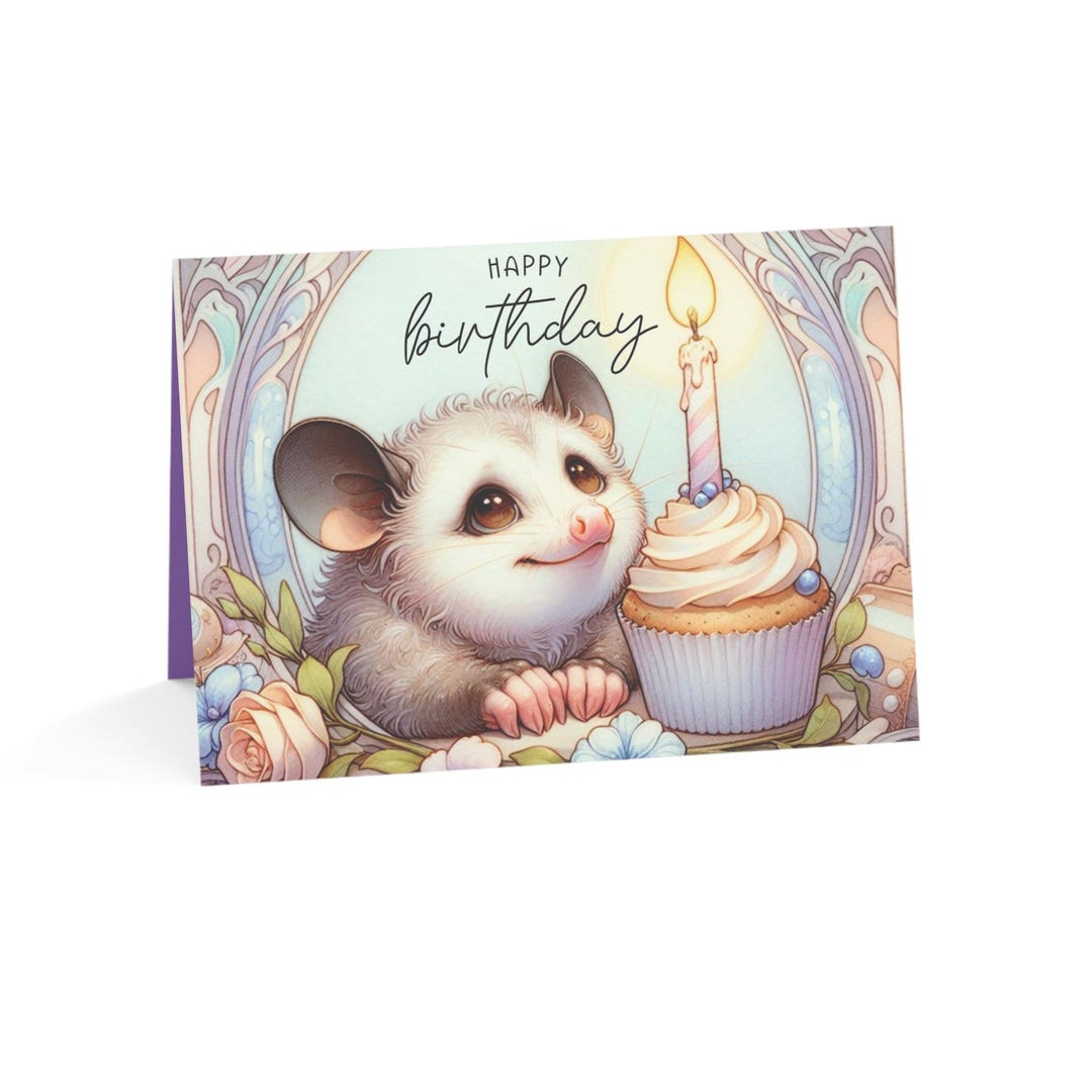 Baby Possum Birthday Card: Watercolor Animal Lover Stationery - Etsy