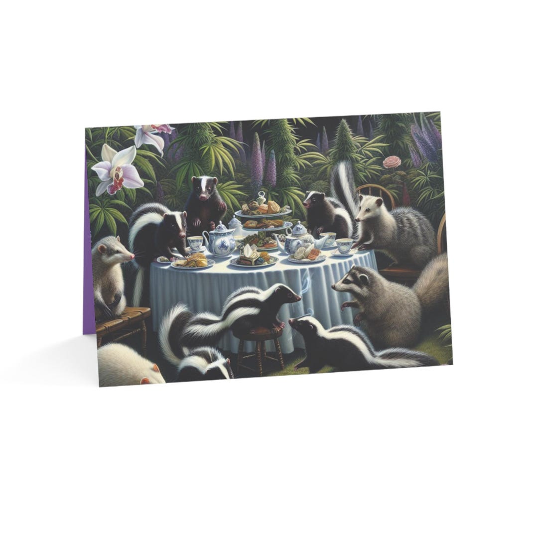 Woodland Animals Tea Party Greeting Card: Whimsical Skunk, Raccoon ...