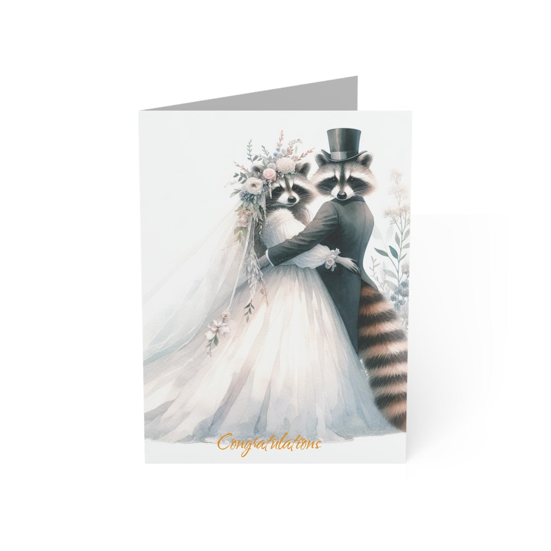 Raccoon Couple Watercolor Congratulations, Wedding Celebration Note ...