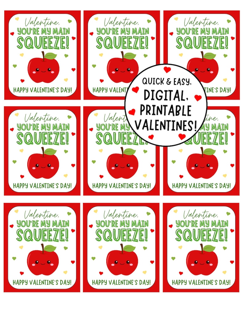 Applesauce Pouch Valentine's Day Card "you're My Main Squeeze" Digital ...