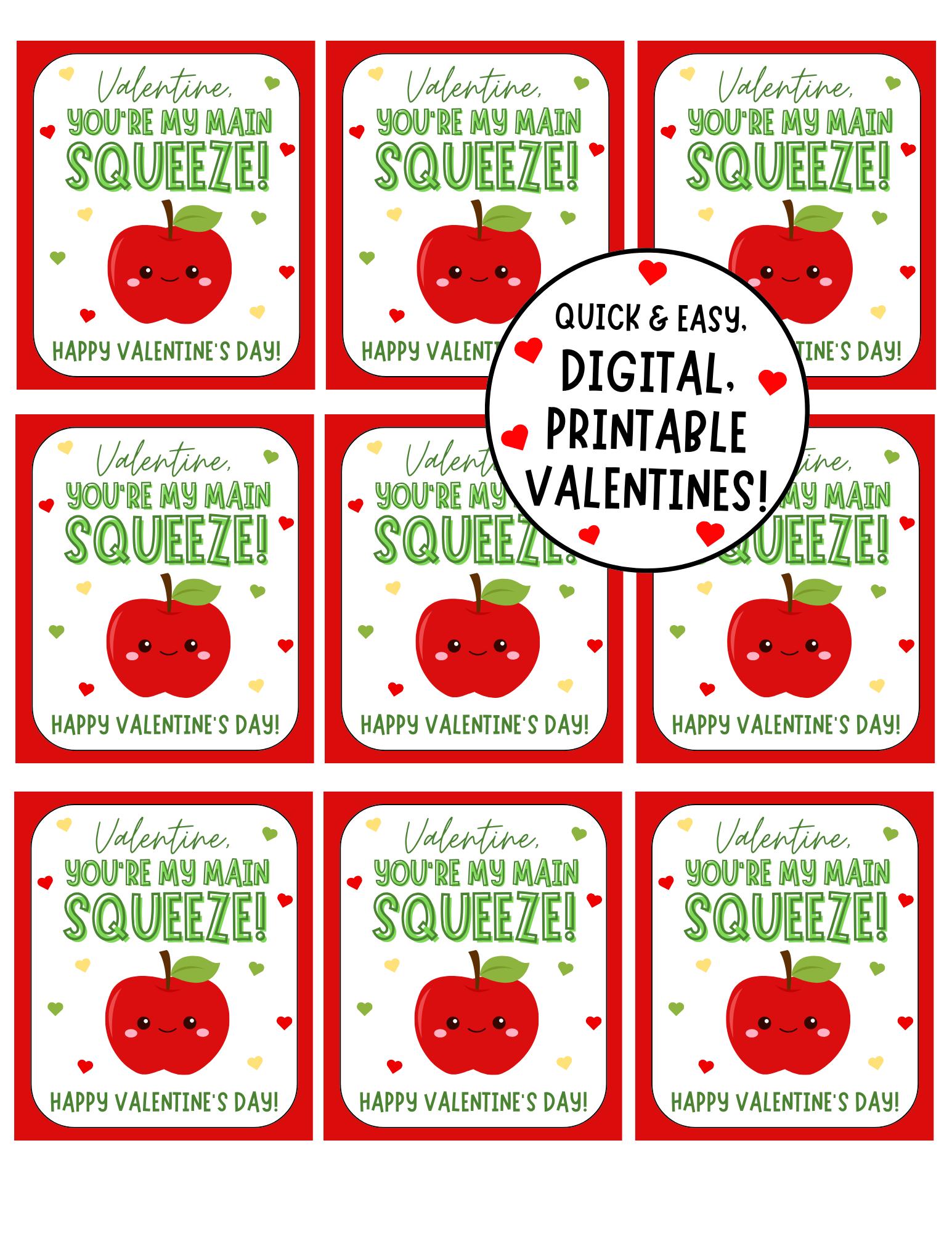 Applesauce Pouch Valentine's Day Card "you're My Main Squeeze" Digital ...