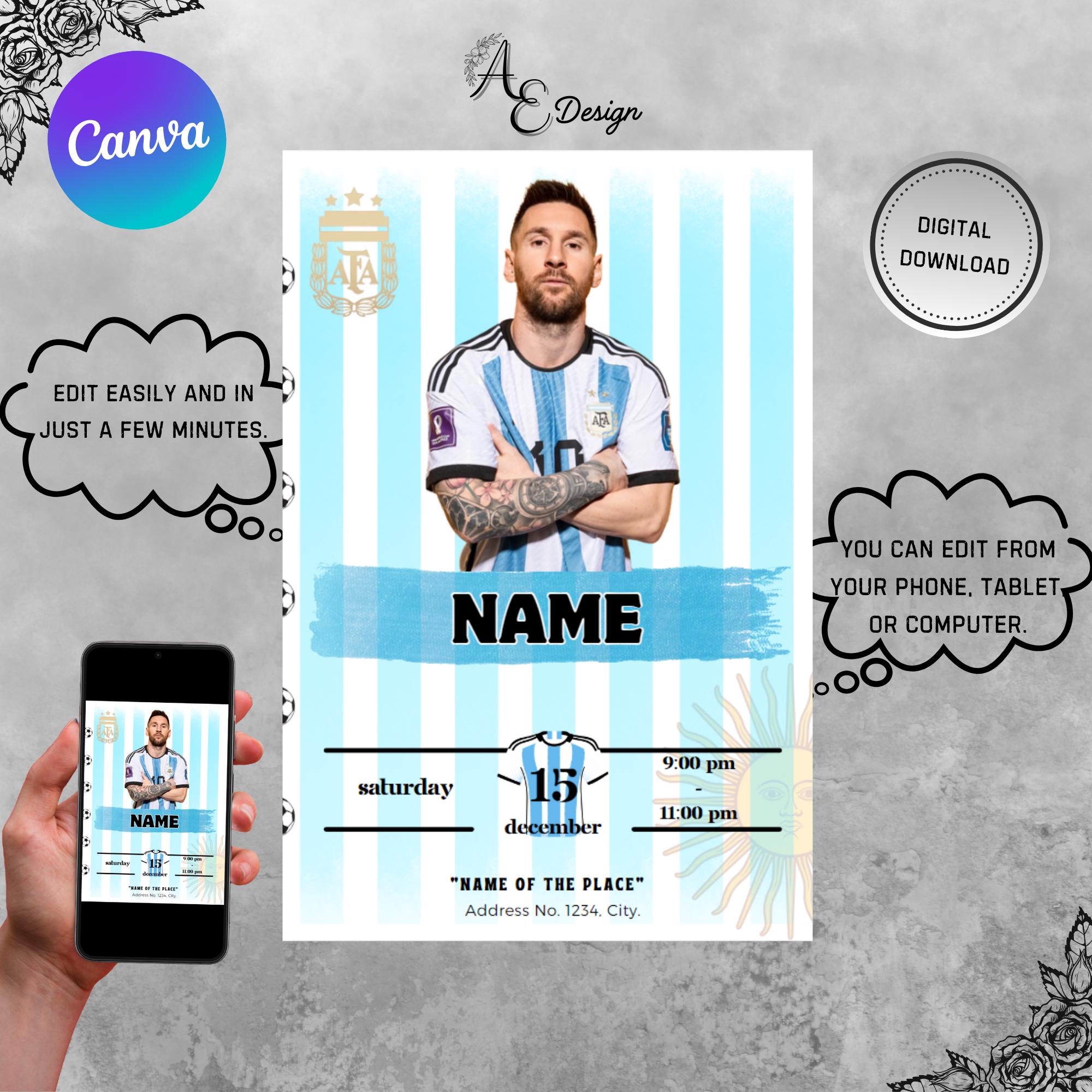 Invitación De Cumpleaños Editable De Leo Messi Fiesta De Cumpleaños De Messi Argentina ...