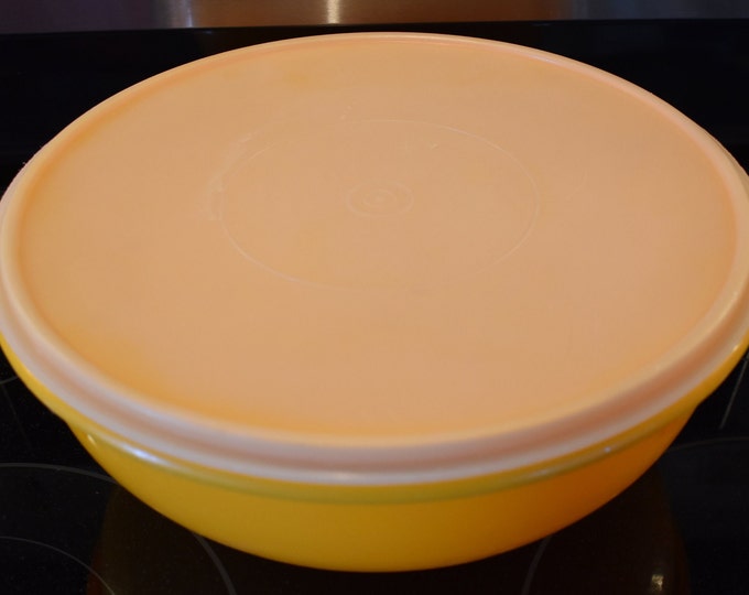 Vintage Round Family Size Popcorn Tupperware Bowl Yellow FREE SHIPPING ...