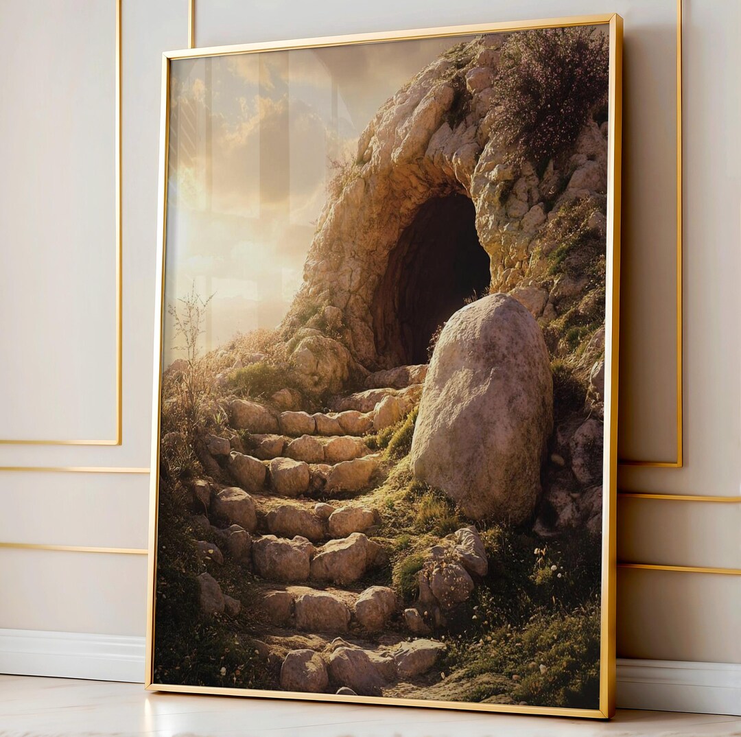 He is Risen Printable Bible Verse Wall Art, Empty Tomb Painting, Jesus ...