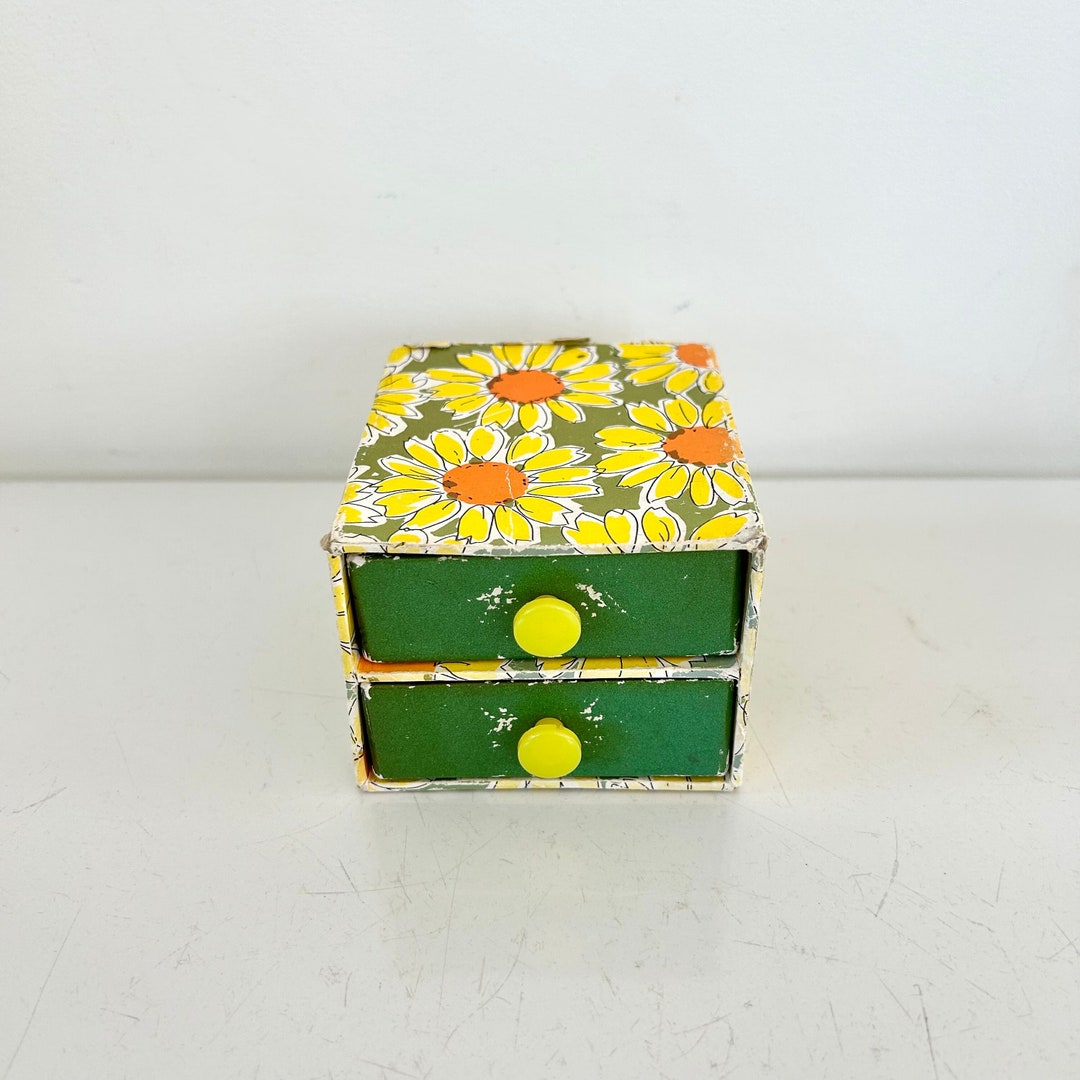 Small Vintage Cardboard Jewelry or Trinket Box With Yellow and Orange ...