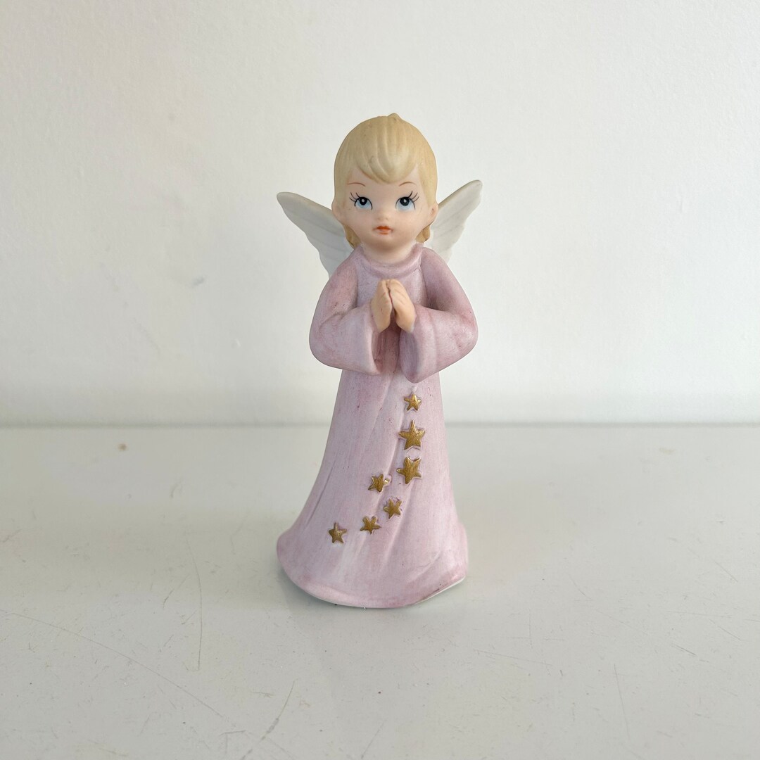 Vintage Bisque Porcelain Praying Angel in Pink or Light Lavender Robe ...