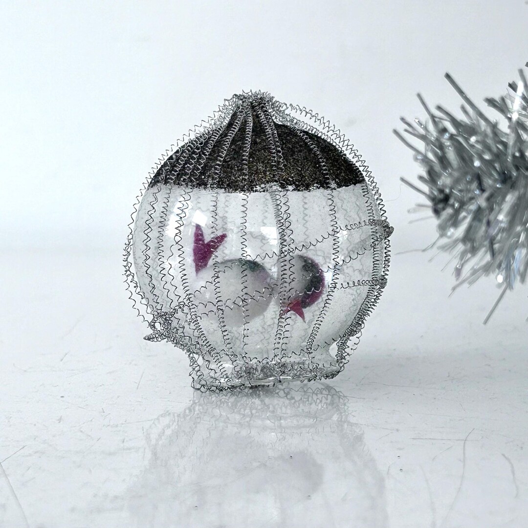 Vintage Christmas Glass Ball Ornament With Crinkle Wire and Chenille ...