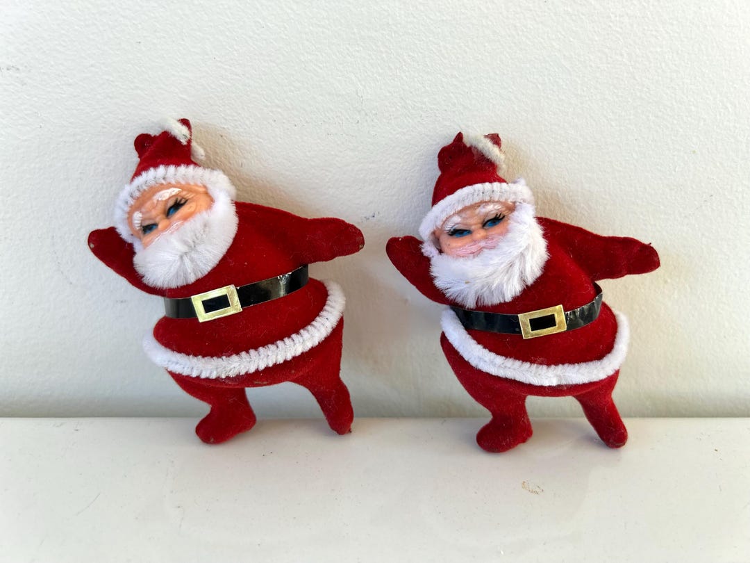 Vintage Flocked Dancing Santa Ornaments — Set of 2 - Etsy