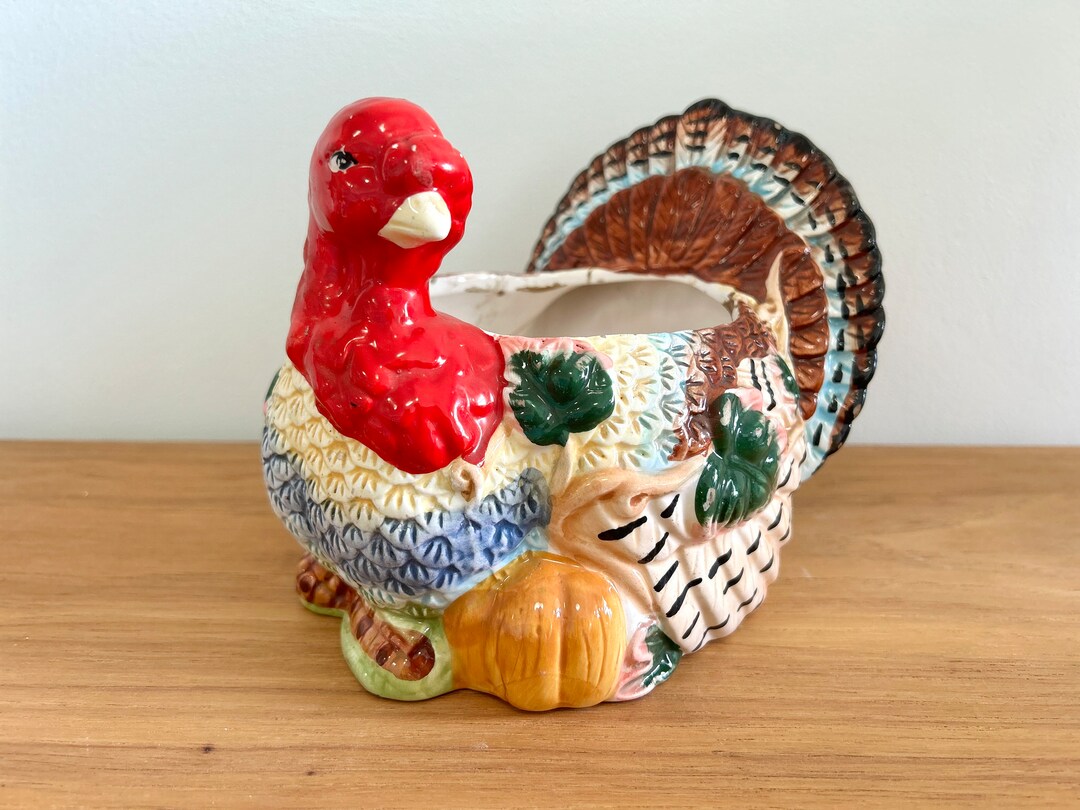 Extra Large Vintage Ceramic Turkey Planter Red Blue Green Gold Purple ...