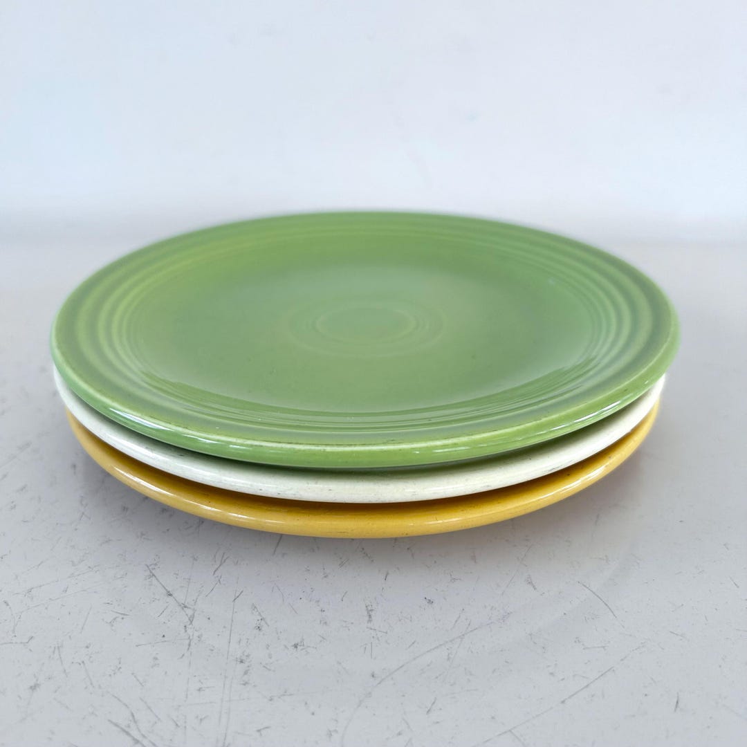 Vintage Fiesta Bread Plates White Chartreuse Yellow Midcentury ...