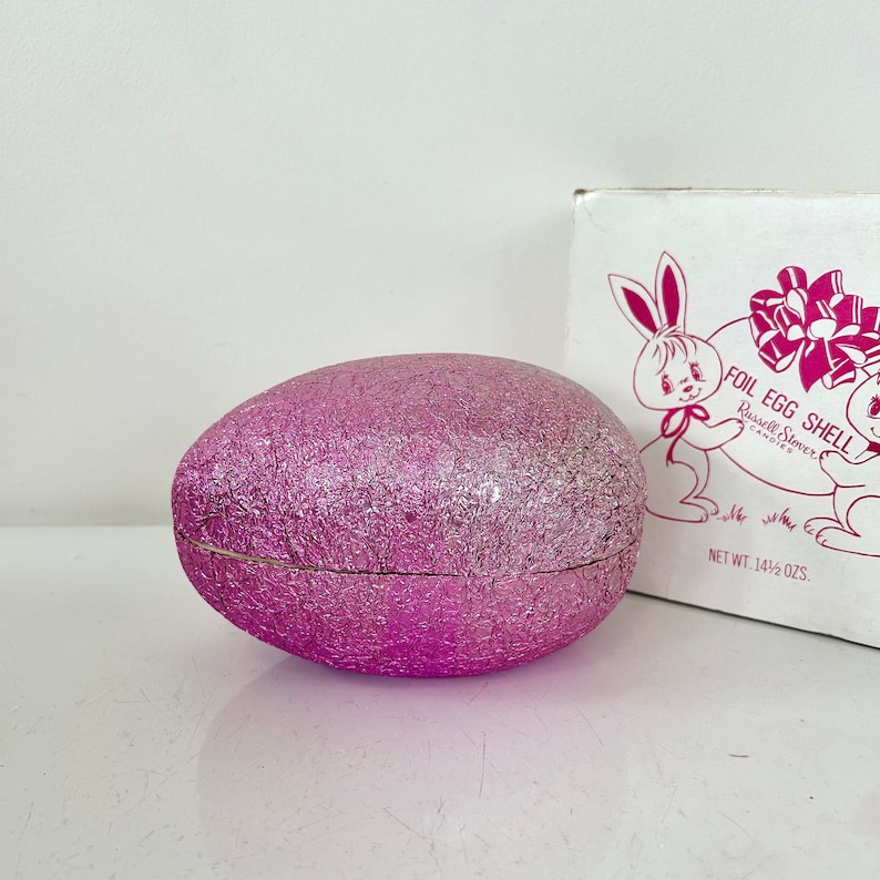 Vintage Easter Decor -- Russell Stover Pink Foil Easter Egg With Box - Etsy