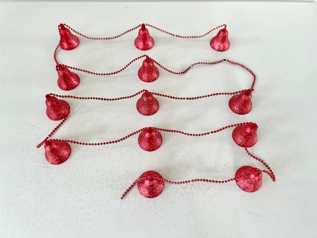 Vintage Christmas Garland of Red Plastic Textured Bells on Red Beads 13 ...