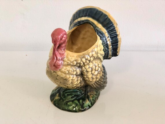 Vintage Ceramic Turkey Planter Maroon Yellow Gold Blue Green - Etsy