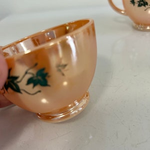 Vintage Fire King Peach Luster Ivy Punch Bowl and 8 Punch Cups ...