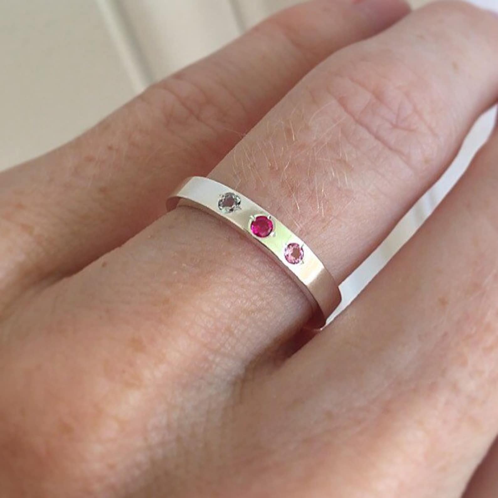 3 Stone Mothers Ring Small in Sterling Silver made to Order - Etsy