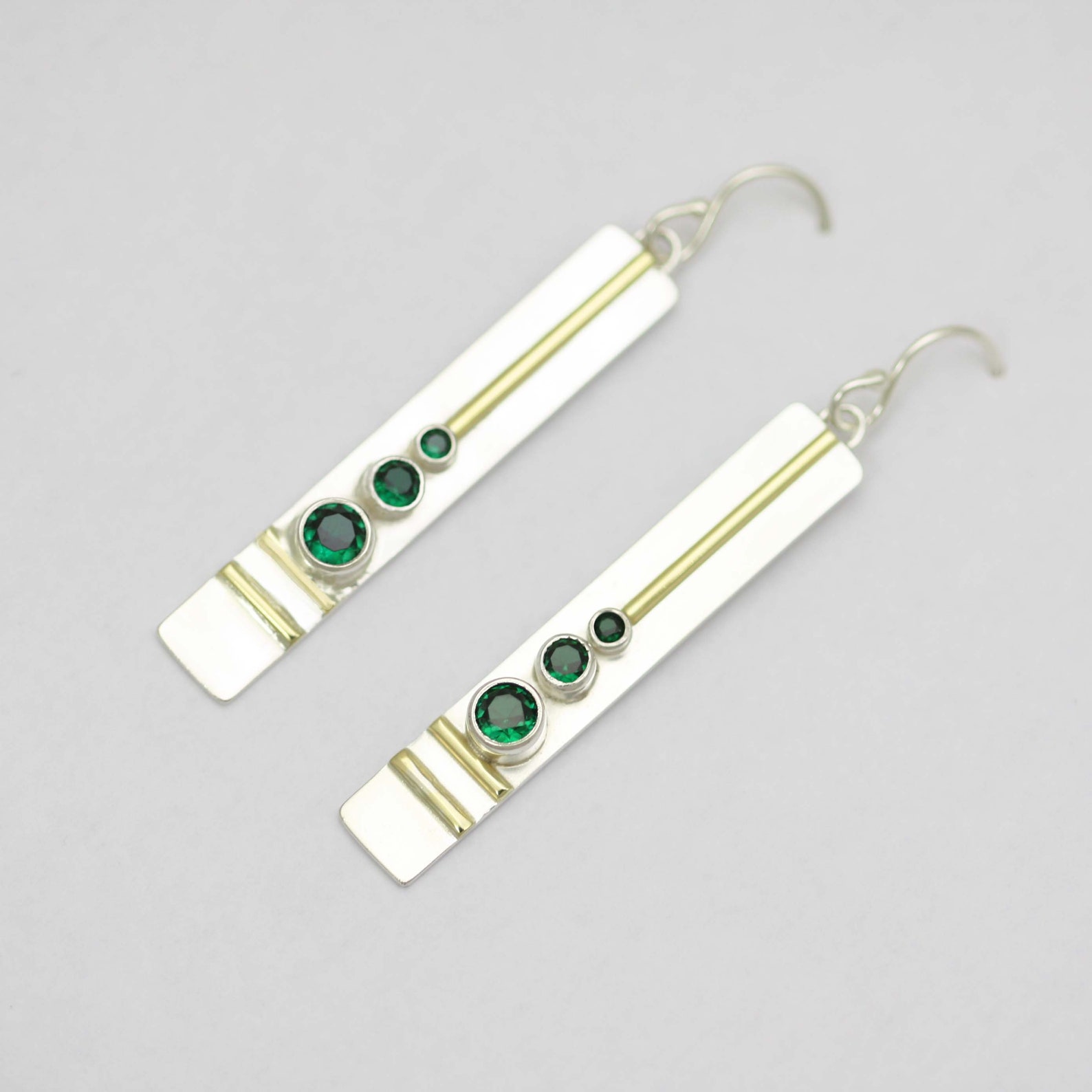 3 Stone Sequence Earring With Birthstone in Sterling Silver and 14ky ...